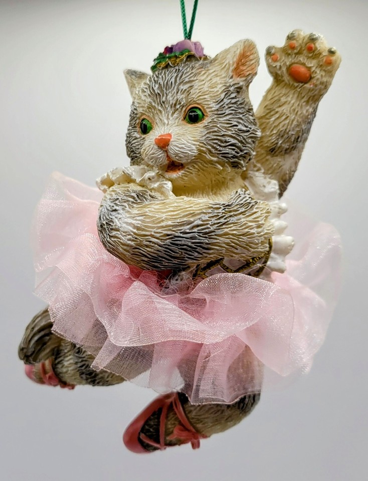 KITTY BALLERINA Ornament GREY TABBY IN PINK TUTU Ballet Cat FAIRY ...