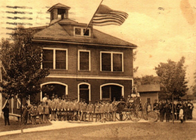 1910 PPC BROCKPORT NY CAPEN HOSE FIREHOUSE, MUSIC BAND, SIMMONS ...