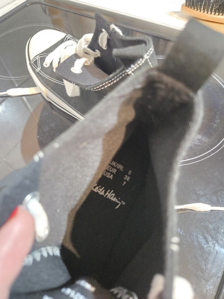 Keith Haring x Primark hi tops UK Size 5 black heart trainers shoes ...