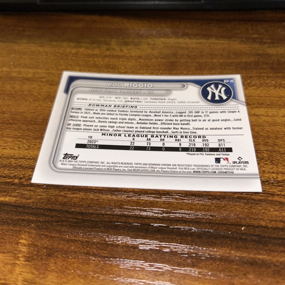 2024 Bowman Chrome Baseball Roc Riggio New York Yankees #BCP-70 | eBay