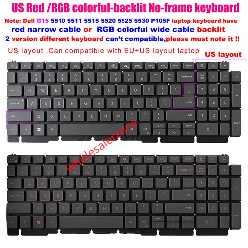 New US Keyboard Red/RGB Backlit for Dell G15-5510 5511 5515 5520 5525 ...