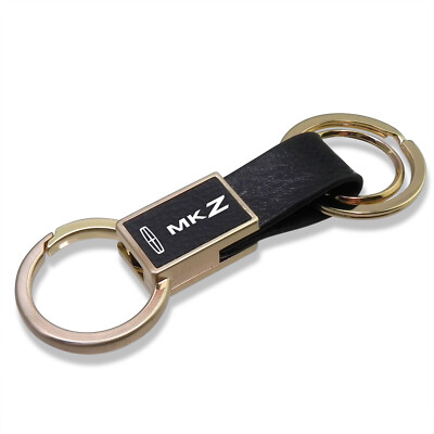 Lincoln MKZ Round Hook Leather Strip Double Ring Golden Metal Key Chain ...