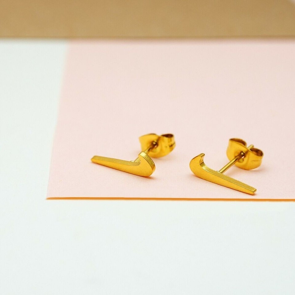 Nike Earrings - Nike Swoosh Earrings - Gold Studs - Unisex - OBJ ...