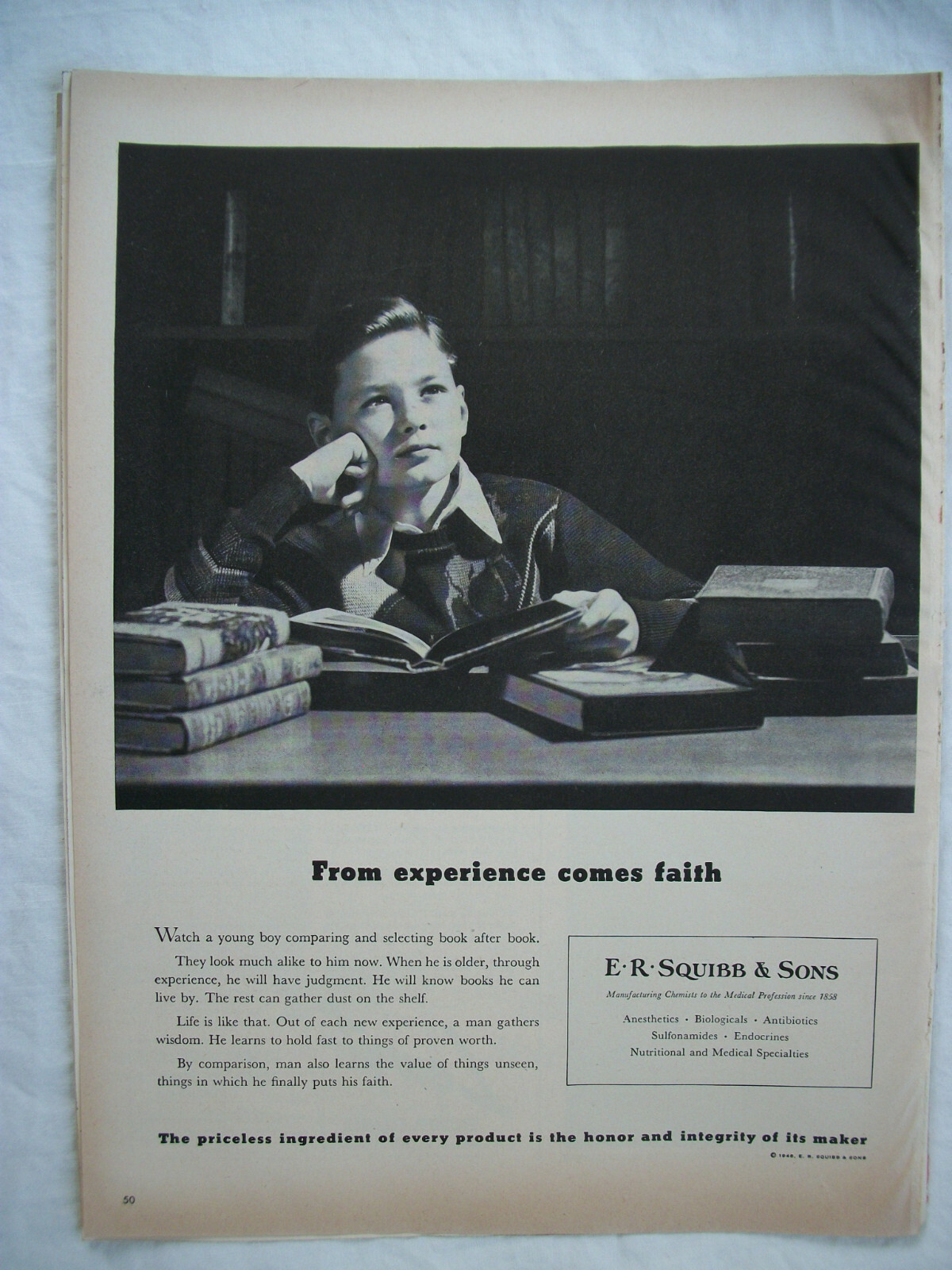 VTG 1948 Orig Magazine Ad PHARMA ER Squibb & Sons From Experience Comes ...