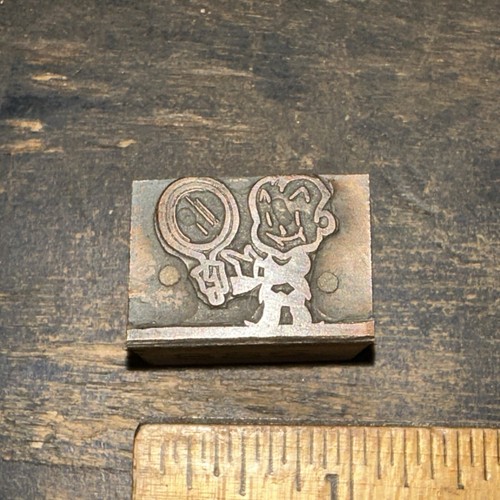 Vintage Print Block “ Man Holding a Mirror Grinning ” Copper Face Block ...