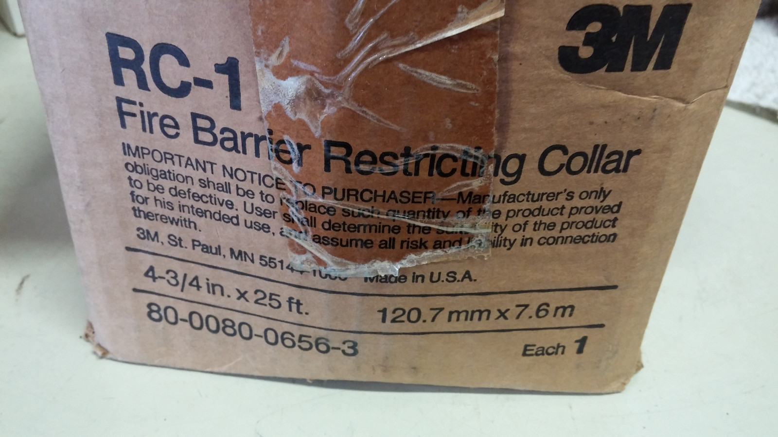 3M RC-1 NIB FIRE BARRIER RESTRICTING COLLAR SEE PICS 4 3/4 X 25' #A59 ...
