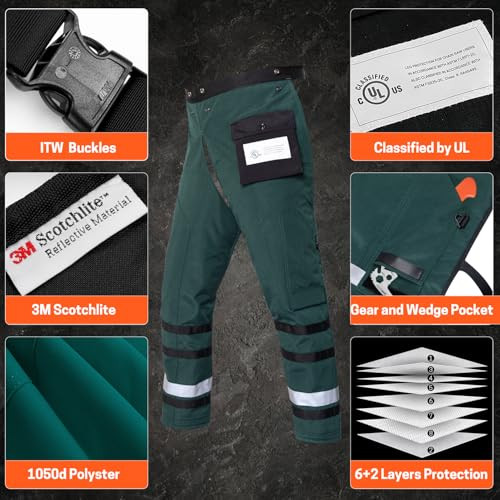 Technical Wrap Chainsaw Chaps by UL Class A 8 Layers Chainsaw Pants ...