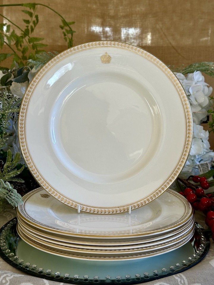 SIX x Vintage Minton S104 Wheatsheaf Gold DINNER PLATES 27cm St Edward ...