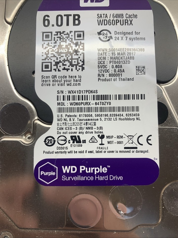 Western Digital 6.0TB PURPLE Surveillance HDD 3.5" SATA 6Gbs 64MB ...