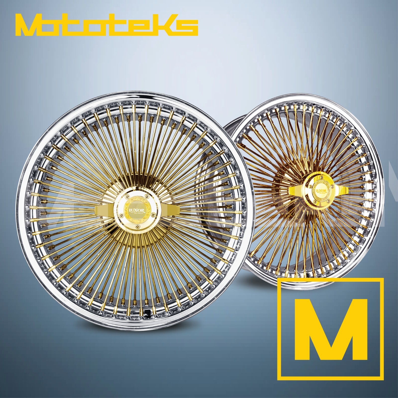22X8 LUXOR WIRE WHEELS 150 STRAIGHT FWD RIMS 24K CENTER GOLD WHEEL SET ...