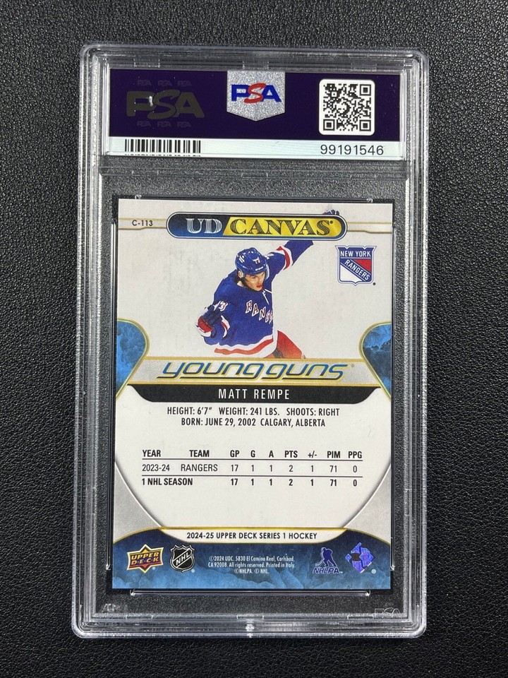 MATT REMPE PSA 10 2024 UPPER DECK #C113 UD CANVAS YOUNG GUNS ROOKIE RC ...