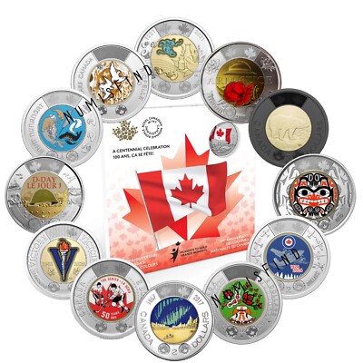 🇨🇦 Canada Colored Toonie $2 12-Coin Set + Canadian Flag 9999 Silver ...