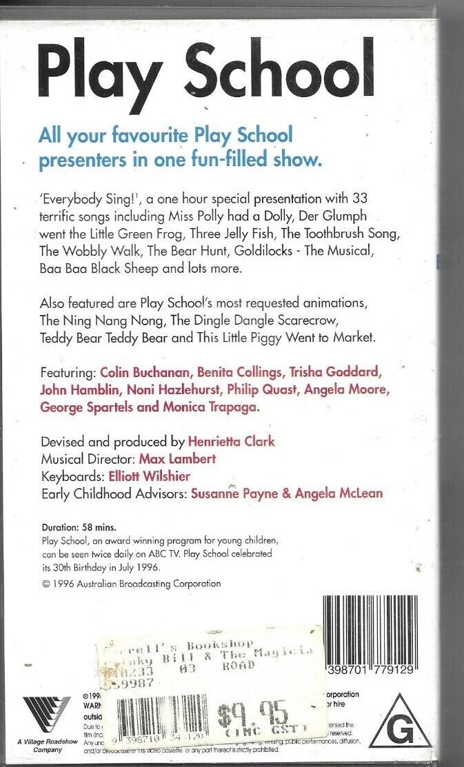 PLAY SCHOOL : Everybody Sing (Children's Pal Vhs Video) near new (ABC ...