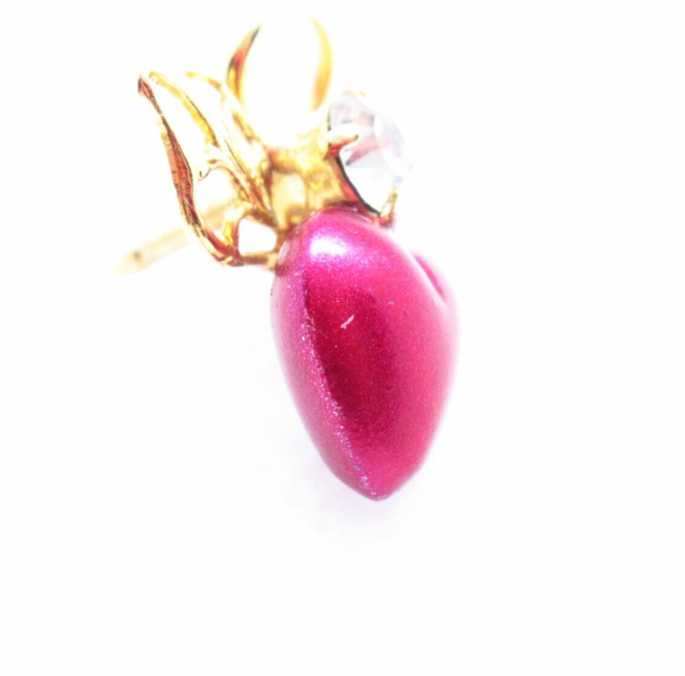 Angel Heart Lapel Pin Pink Red Gold Tone Wings Rhinestone Halo Vintage ...