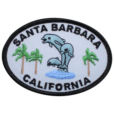 Santa Barbara Patch - California, Palm Tree, Dolphin Badge 3.5" (Iron ...