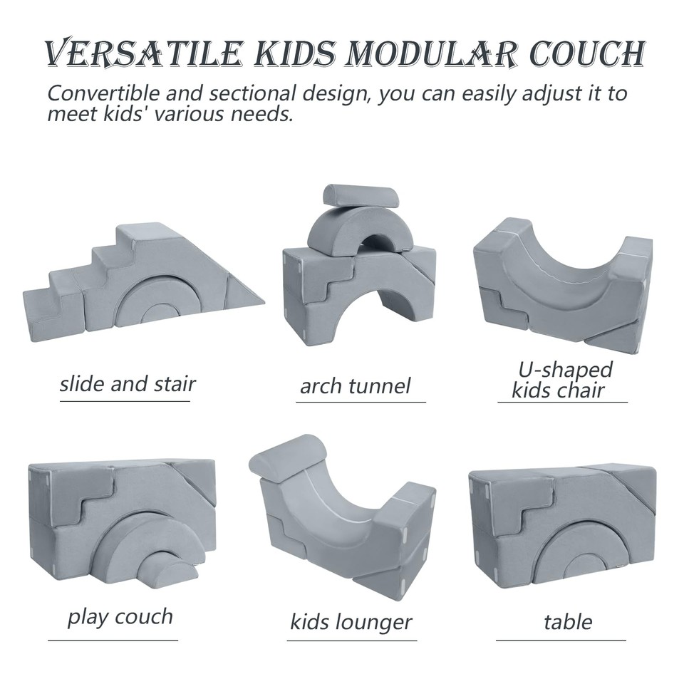 Modular Kids Sofa, Foam Play Couch Sofa with Slide & Stair Design ...