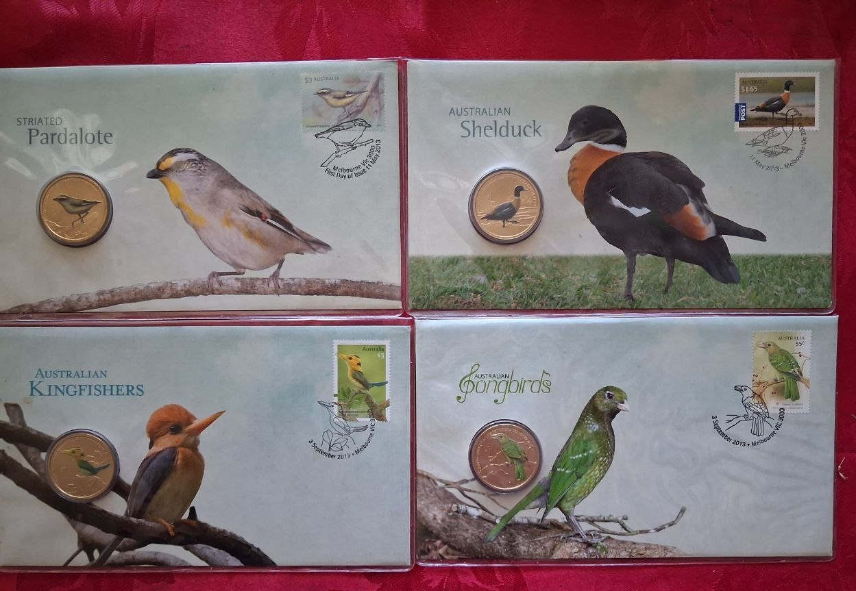 4 x PNC Australian Birds coloured $1 Pardalote, Kingfisher, Songbird ...