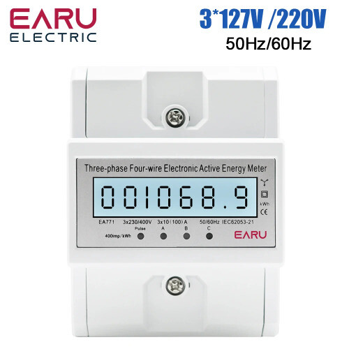 230 380V 3 Phase 4 Wire Energy Meter PowerMonitor kWh Meter Bivolt 100A ...