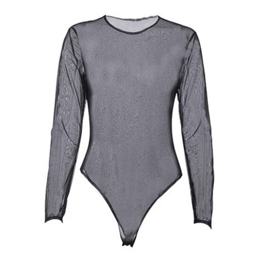 Sexy Bodysuit Women Rompers Bodycon Jumpsuit Long Sleeve Mesh Sheer See ...
