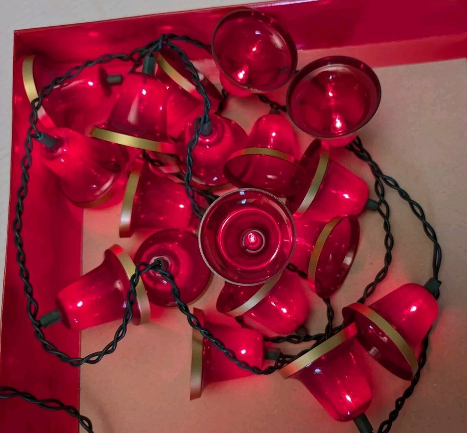 Vintage Retired Holiday Time Christmas Bell Light Set 20 Bells Red ...
