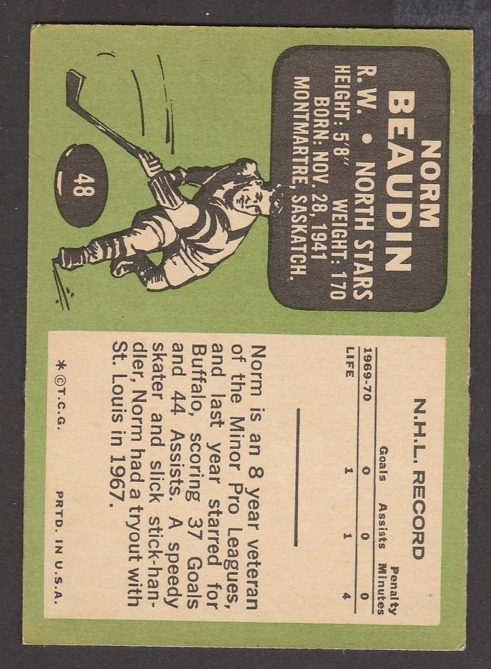 1970-71 TOPPS # 48 NORM BEAUDIN INV J5307 | eBay