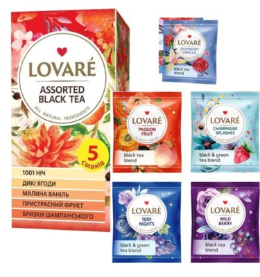 Ukrainian Natural Assorted Black Tea LOVARE Floral & Fruit 5 Flavors 25 ...