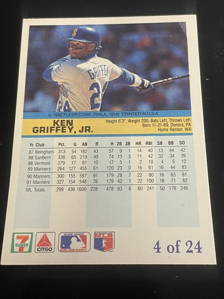 1992 Fleer 7/11 Citgo The Performer Card Ken Griffey Jr. #4 free ...