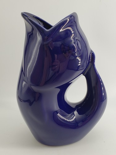 Gurgle Pot Fish Pitcher 2006 Indigo Purple Blue Cobalt Ceramic Gurgling ...