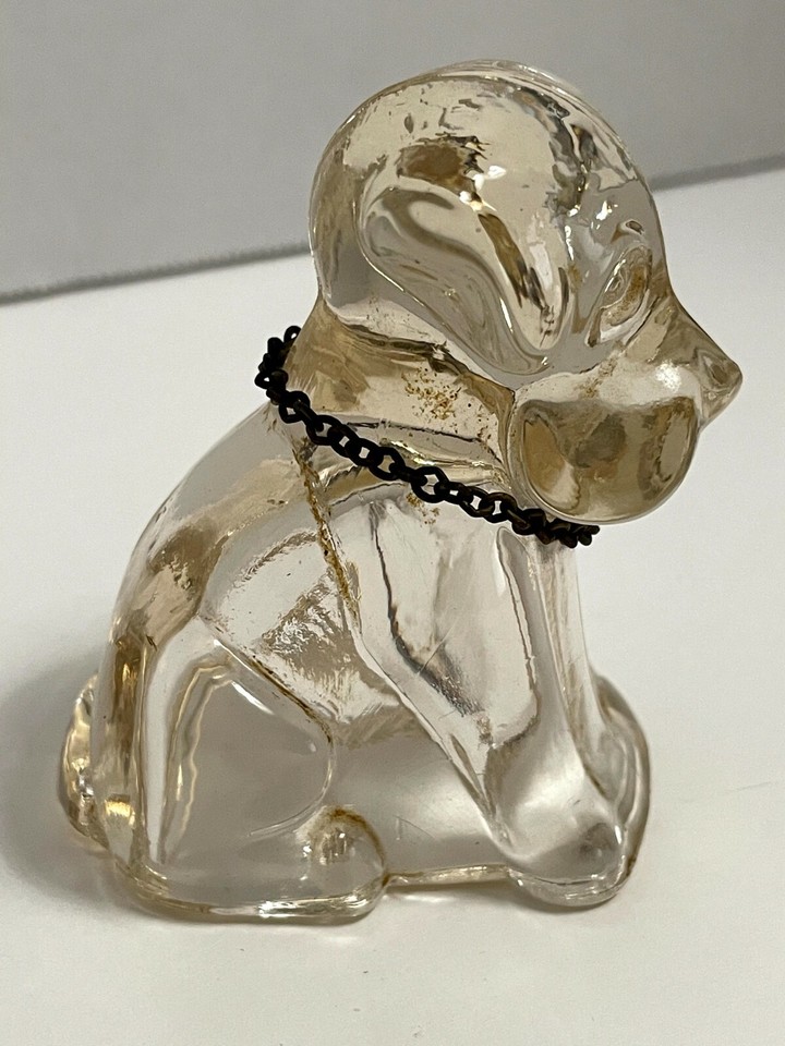 Vintage Small Clear Glass Poochie Dog Shaped Candy Container with Metal ...