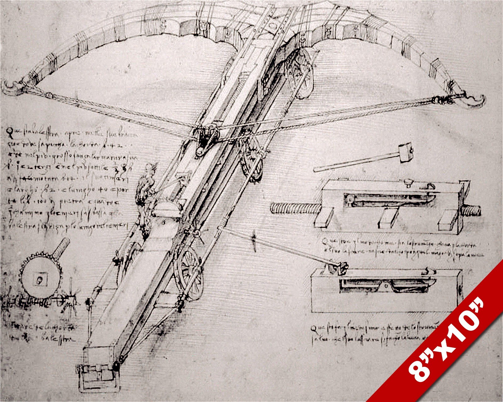 LEONARDO DA VINCI SKETCH MASSIVE SEIGE CROSSBOW WEAPON PAINTING CANVAS ...