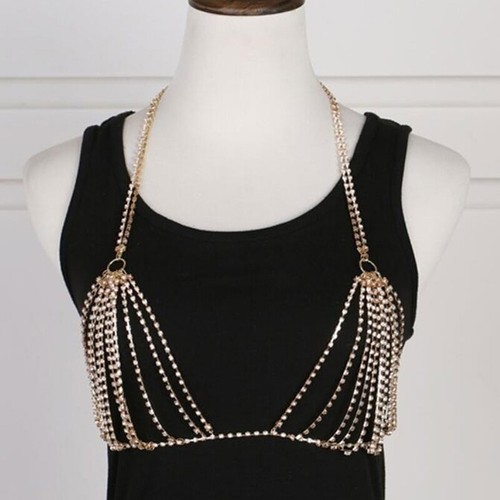 New Women Sexy Metal Gold Beach Bikini Accessory Bra Chest Body Chain ...