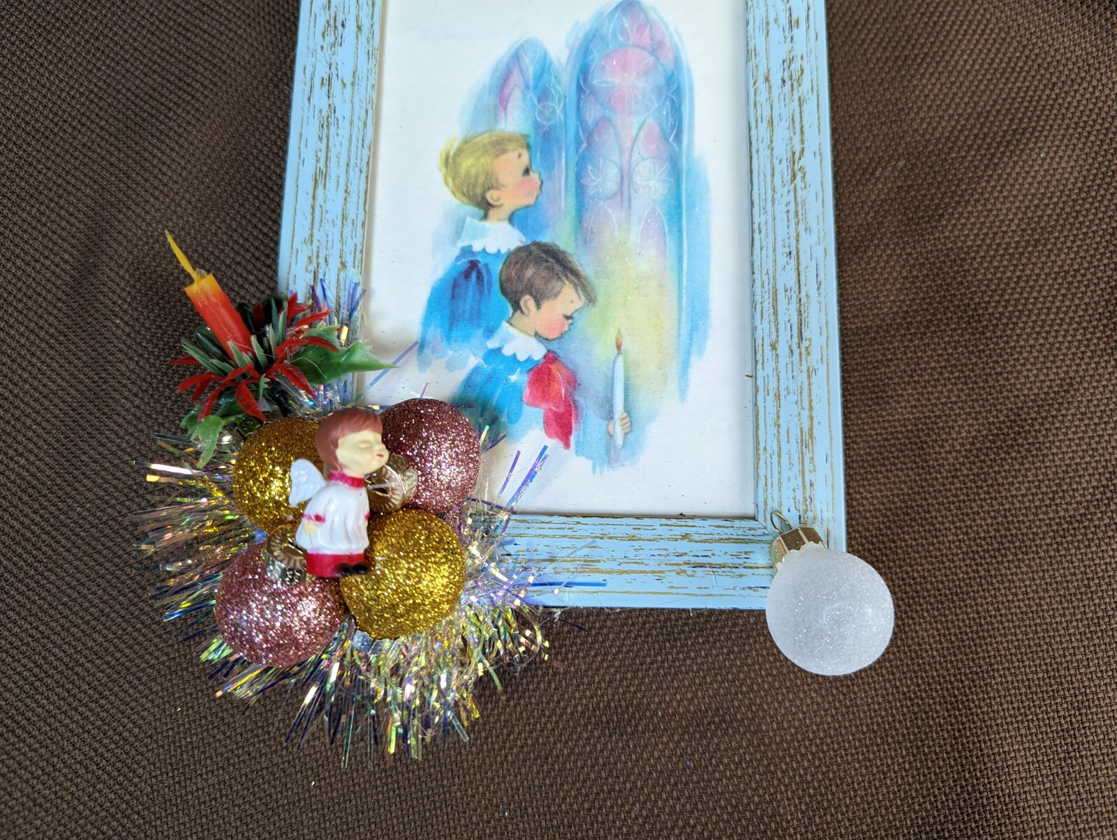 Framed Vintage Christmas Card with Vintage Choir Boy/Angel - Assemblage ...