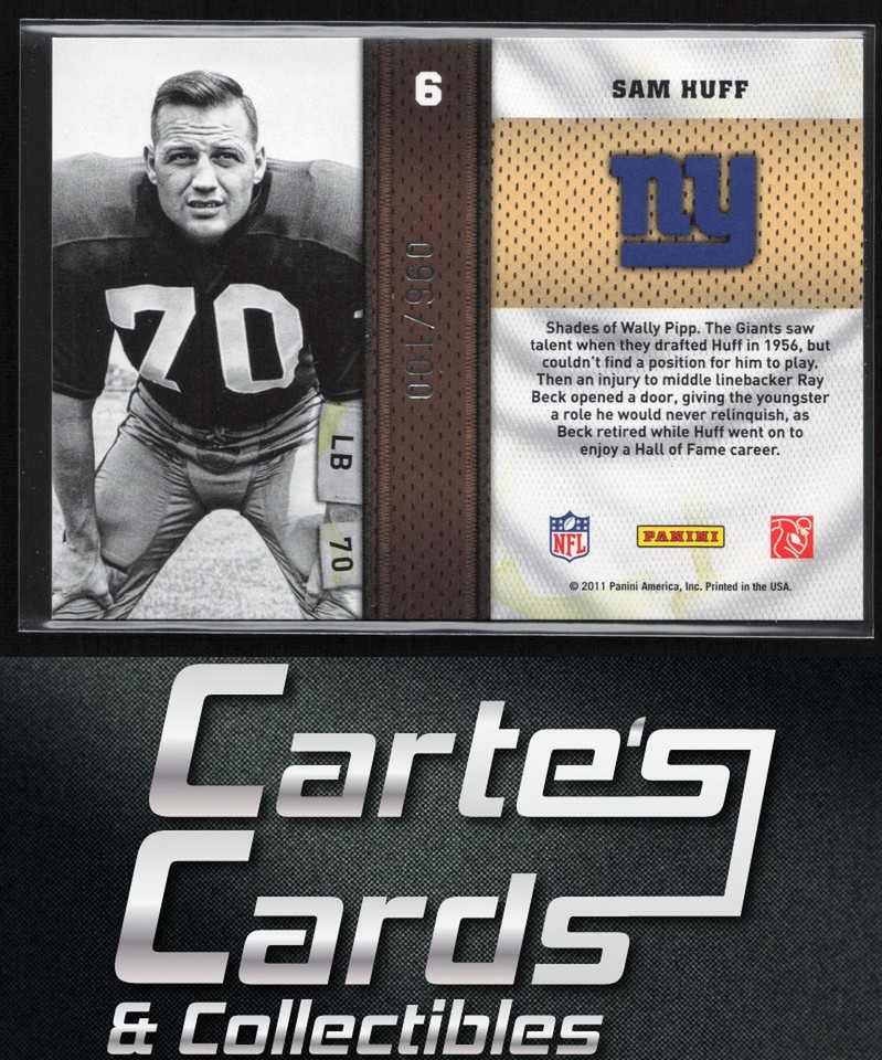 Sam Huff 2011 Panini Threads #6 Heritage Collection Holofoil Giants WVU ...