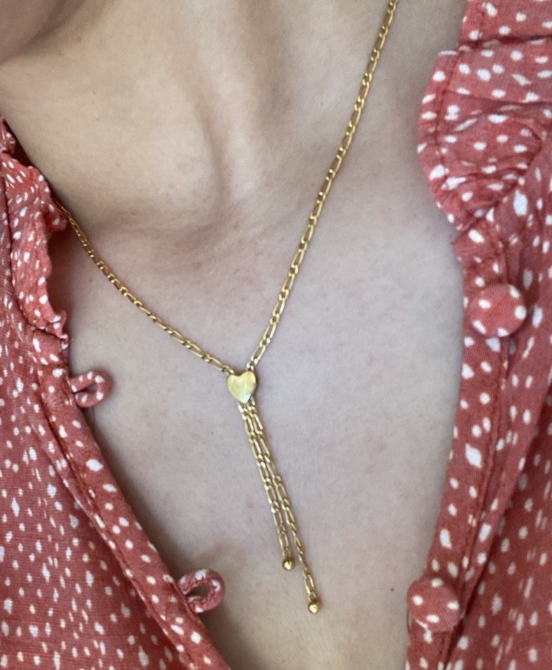 10k Solid Yellow Gold Vintage Heart Drop Necklace | eBay