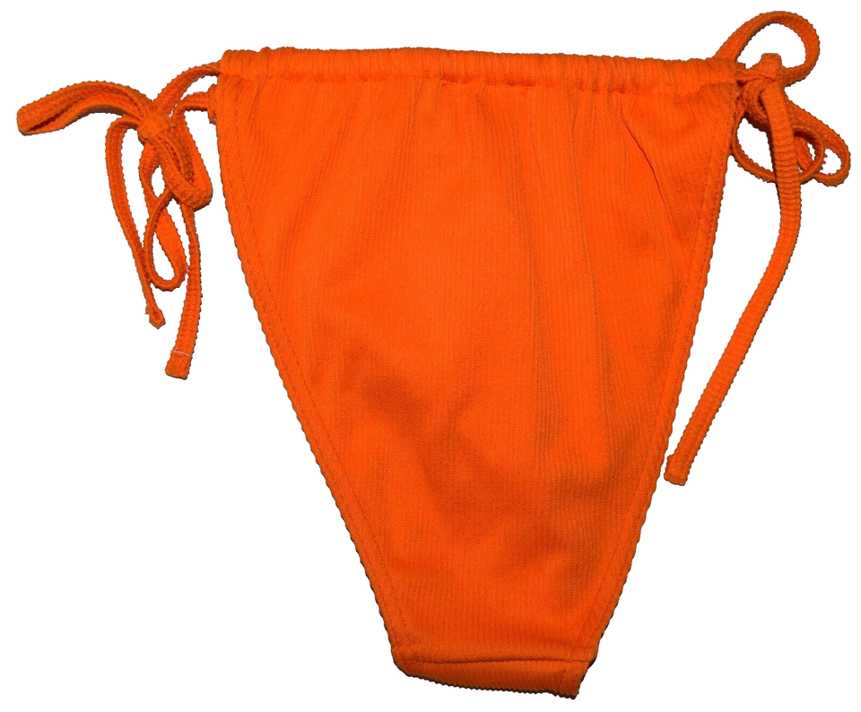 MISSGUIDED Orange Ribbed Fabric + Side Ties Bikini Swim Bottom 14 *NEW ...