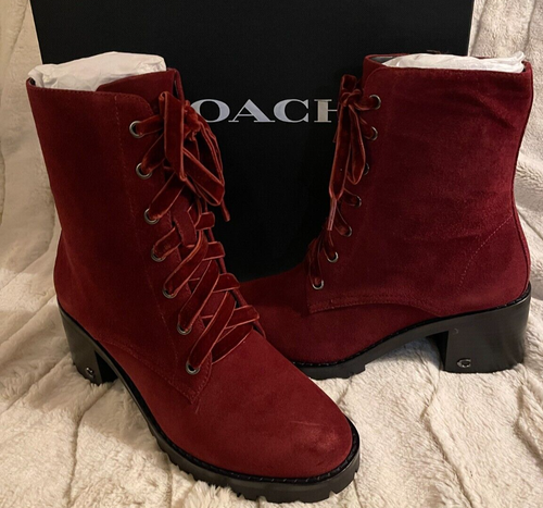 NIB COACH Women's Jadyn SDE Bootie ~ Wine ~ Suede Leather Combat Boot ...
