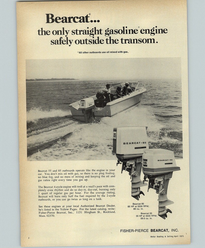 1971 Paper Ad Boat Huckins Fairform Flyer Outboard Motor Bearcat Fisher ...
