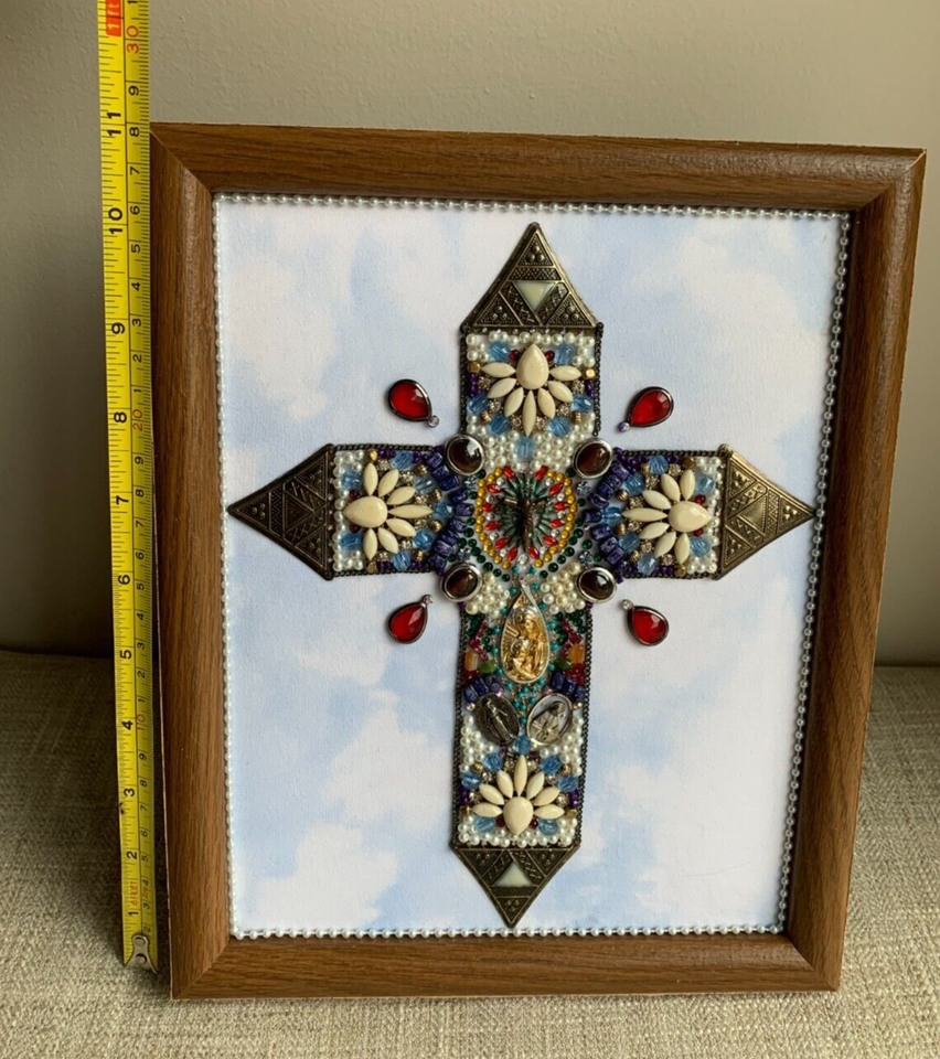 Framed Jewelry Cross Multicolored Vintage/Modern Rhinestone Jewelry ...