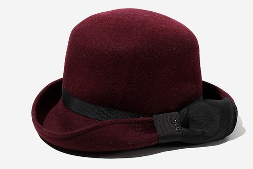 Eritate Hat Wool Ribbon Bowler Hat Burgundy Japan Made Women's Bucket ...