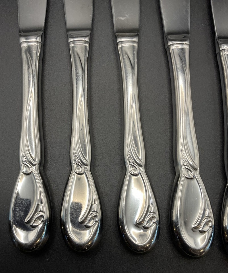 (5) Oneida Deluxe CALLA LILLY Glossy Dinner Knives Stainless Steel 9 3/ ...
