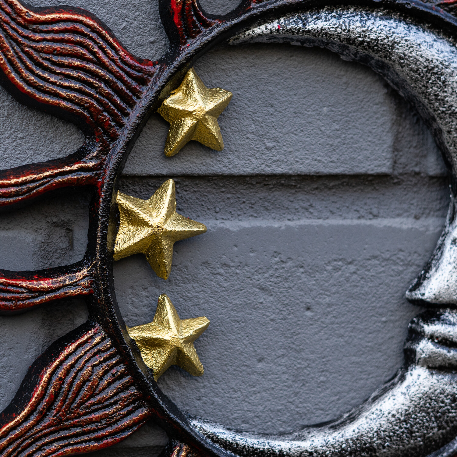 Woodside Wall Mounted Cast Iron Sun/Moon Face Indoor Outdoor Wall Art ...