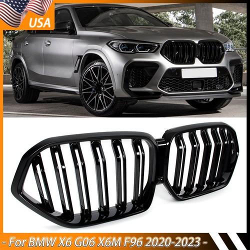 For BMW X6 G06 X6M F96 2020-2023 Gloss Black Dual Slat Front Kidney ...