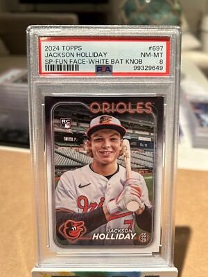 Jackson Holliday 2024 Topps SP Fun Face-White Bat Knob Psa 8 LOW POP | eBay