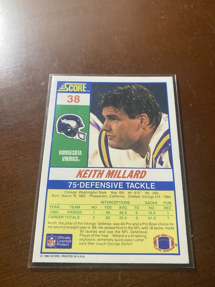Keith Millard Minnesota Vikings 38 1990 Score Card | eBay