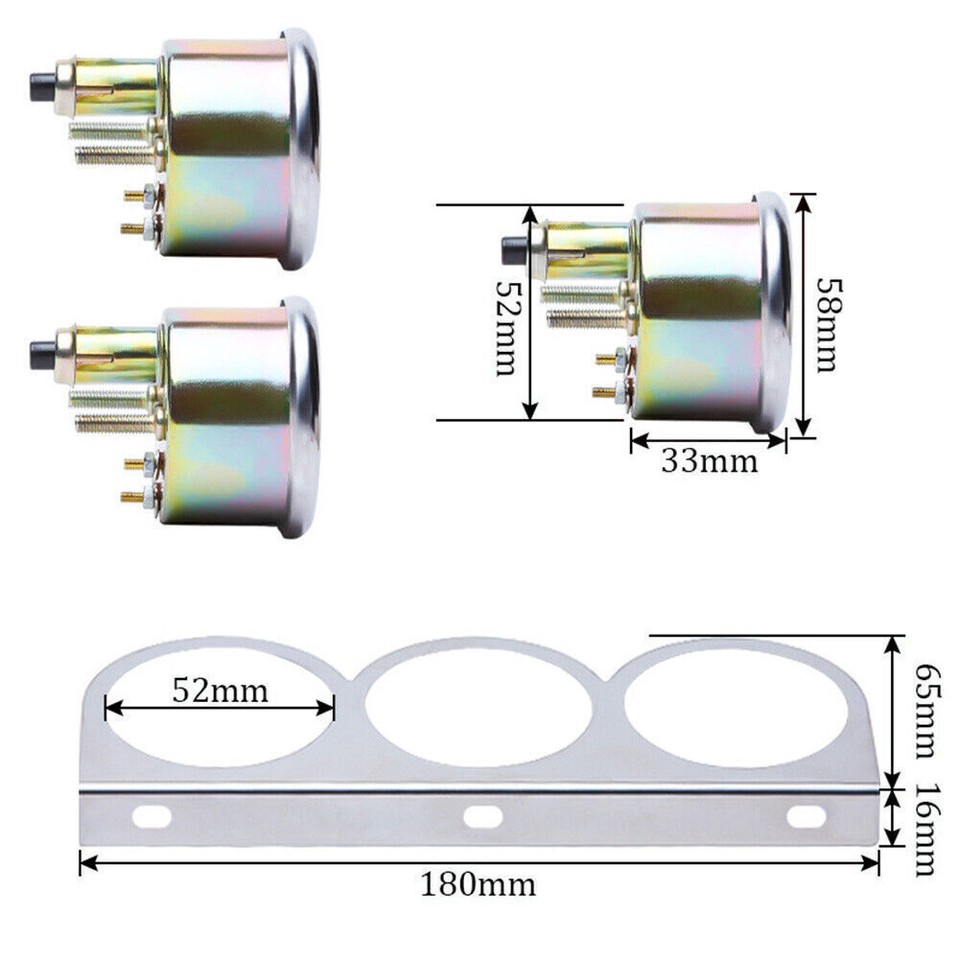 2Pack 2" 52mm Chrome Volt Water Oil Pressure Triple 3 Gauge Set Gauges ...