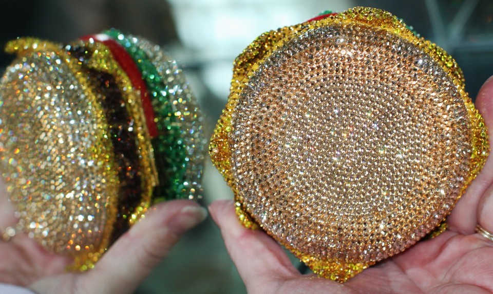 Judith Leiber HAMBURGER Clutch PURSE Swarovski Crystal Shoulder Bag ...