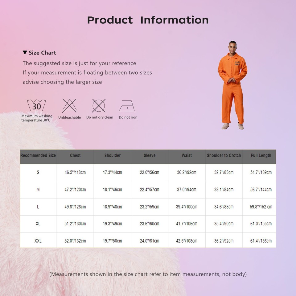 Men Orange Prison Jumpsuit Halloween Cosplay Costume Inmate Outfit Jail ...