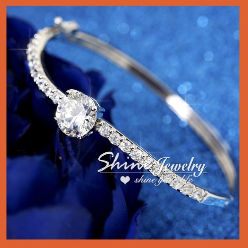 18K WHITE GOLD GF DAZZLING DIAMOND SILVER WAVE BAND WEDDING BANGLE BRACELET 57MM | eBay Australia