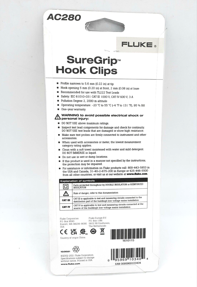 FLUKE AC280 SUREGRIP J HOOK CLIP SET NEW + | eBay