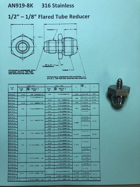 AN919-8K 1/2” To 1/8” Flared Tube Reducer 316SS | eBay